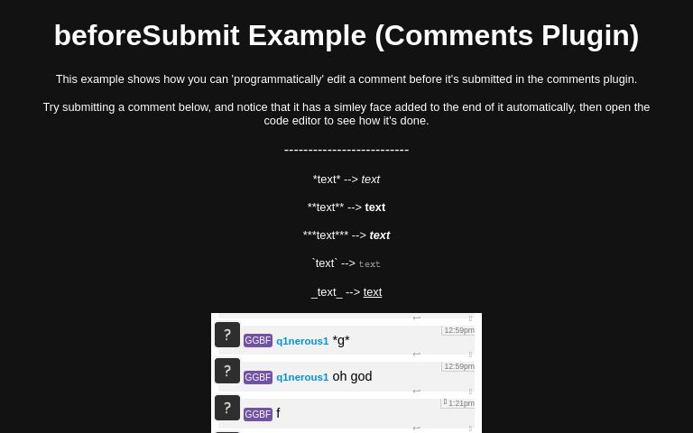 beforeSubmit Example (Comments Plugin)