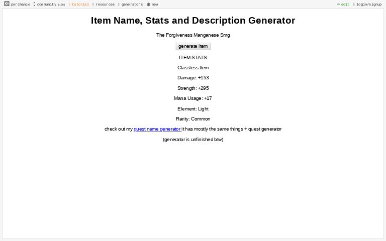Item Name, Stats and Description Generator