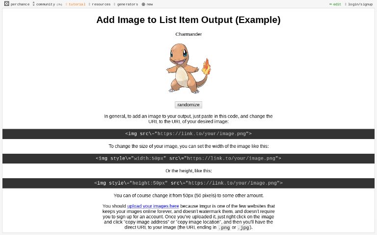 Add Image to List Item Output (Example) ― Perchance Generator
