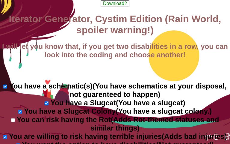 Iterator Generator, Cystim Edition (Rain World, spoiler warning!)