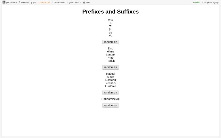 Prefixes and Suffixes ― Perchance Generator