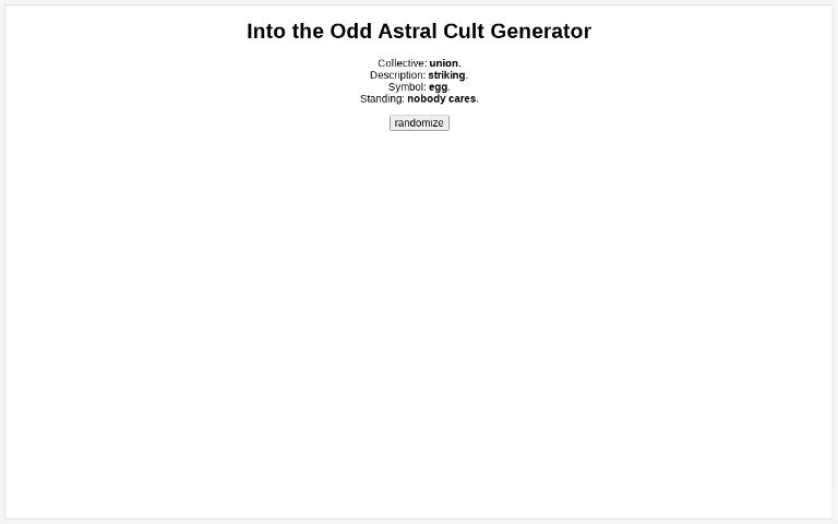 Into the Odd Astral Cult Generator