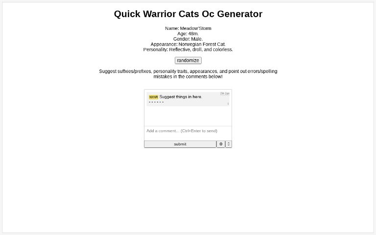 Quick Warrior Cats Oc Generator