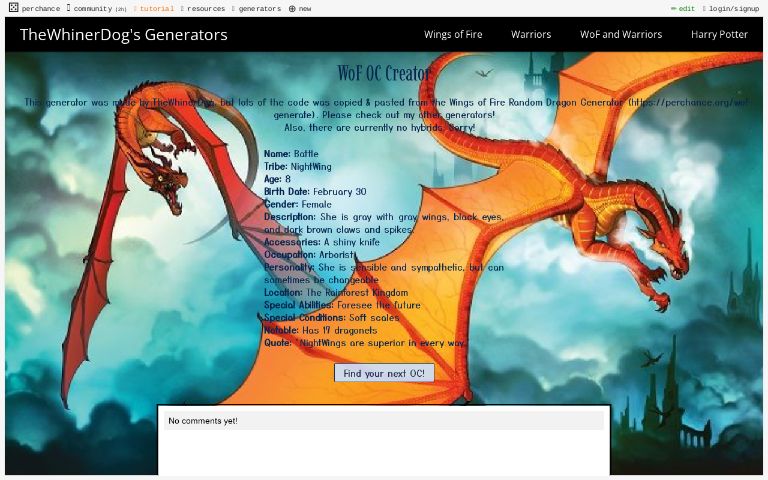 WoF OC Creator ― Perchance Generator
