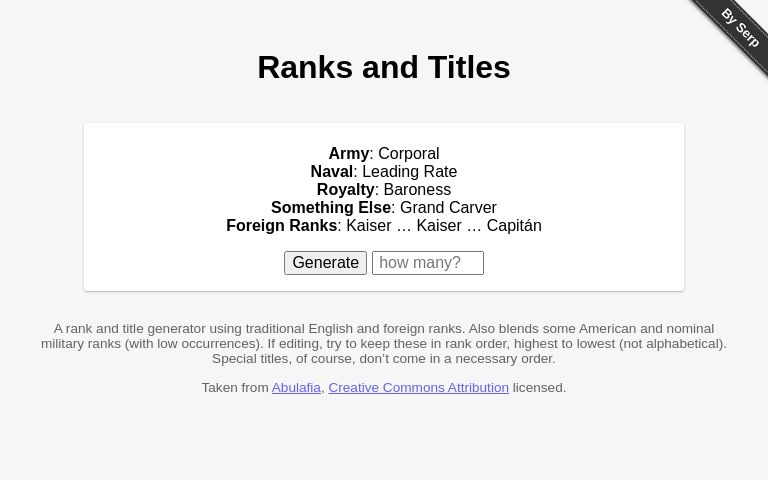 Ranks and Titles ― Perchance Generator