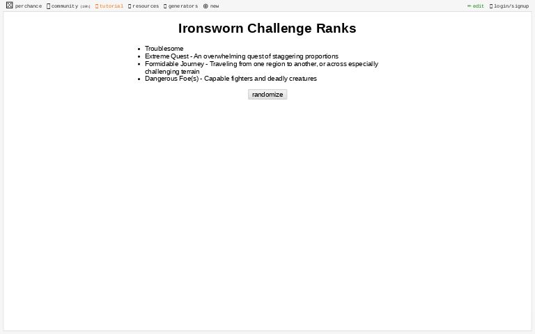 Ironsworn Challenge Ranks ― Perchance Generator