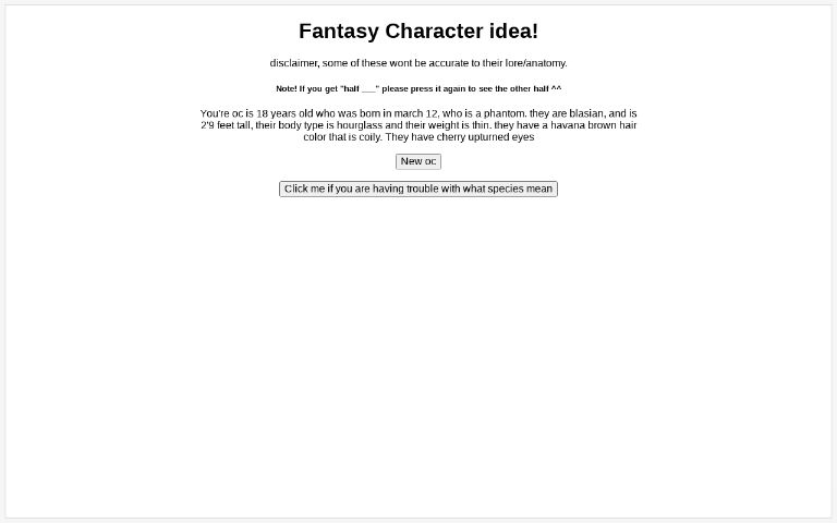 Fantasy Character idea! ― Perchance Generator
