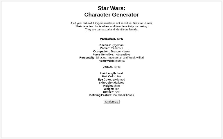 Star Wars:Character Generator