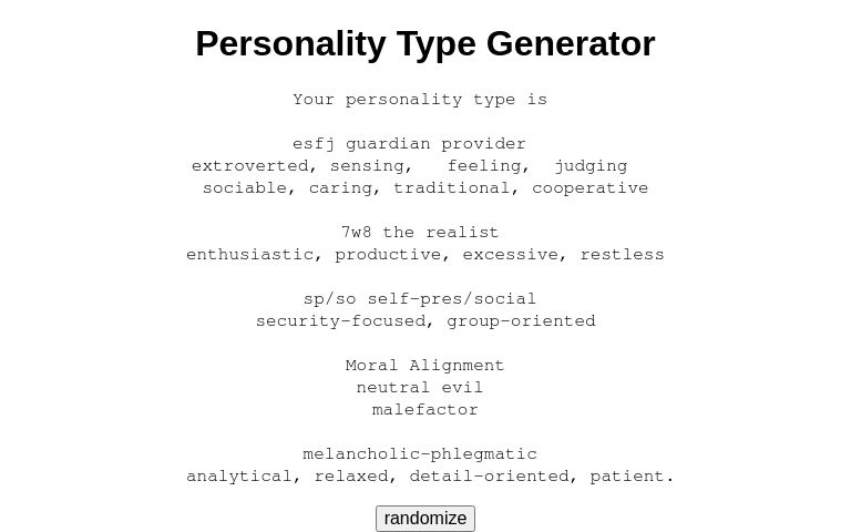 Personality Type Generator