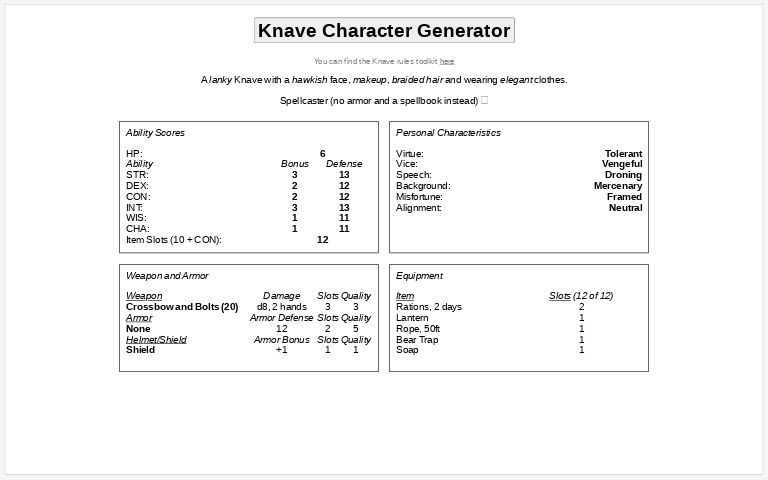 Knave Character Generator