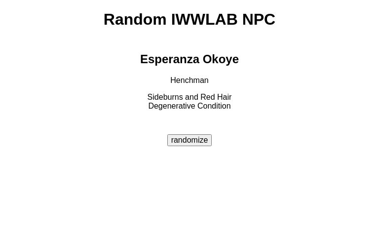 Random IWWLAB NPC ― Perchance Generator