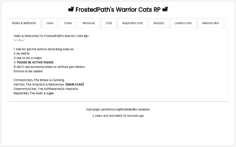 FrostedPath's Warrior Cats RP ― Perchance Generator