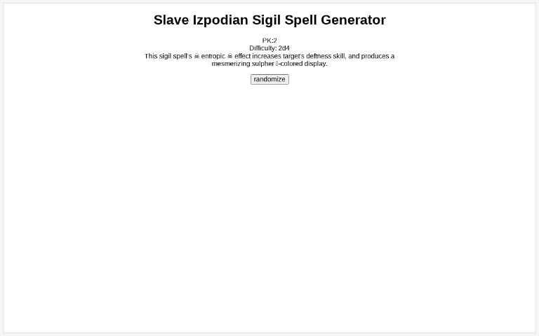 Slave Izpodian Sigil Spell Generator