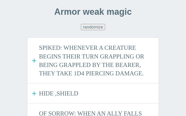 Armor weak magic ― Perchance Generator
