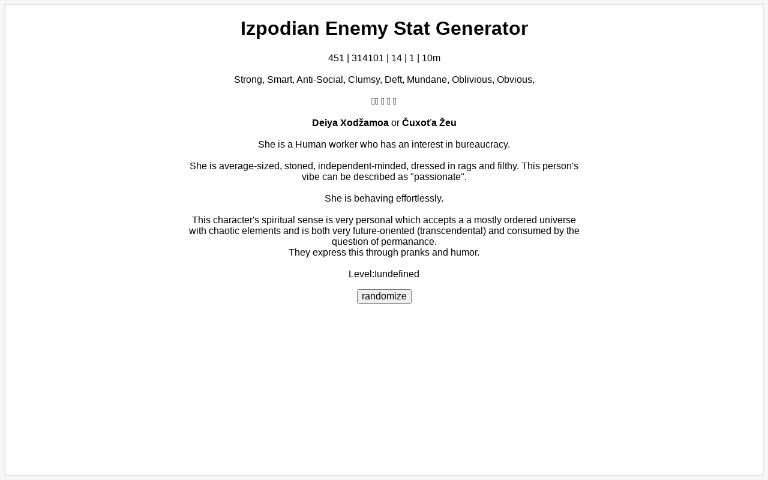 Izpodian Enemy Stat Generator