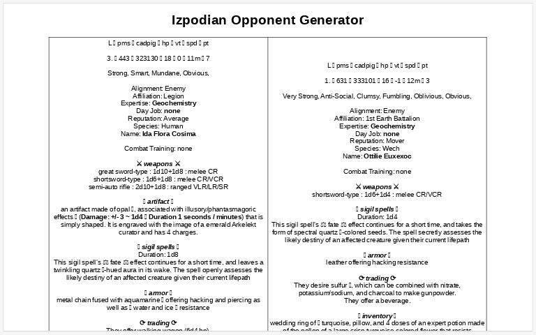 Izpodian Opponent Generator