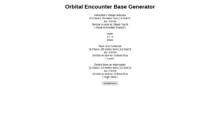 Orbital Encounter Base Generator