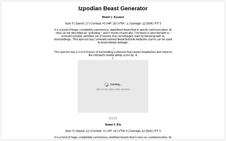 Izpodian Beast Generator