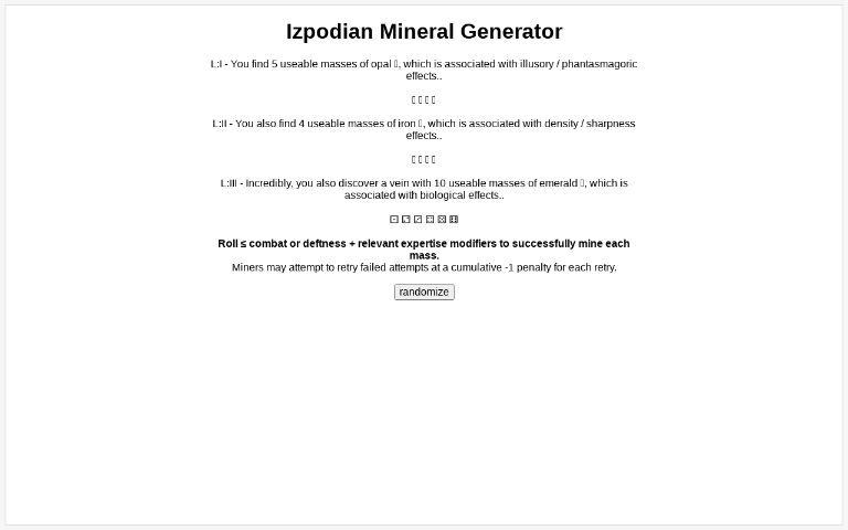 Izpodian Mineral Generator