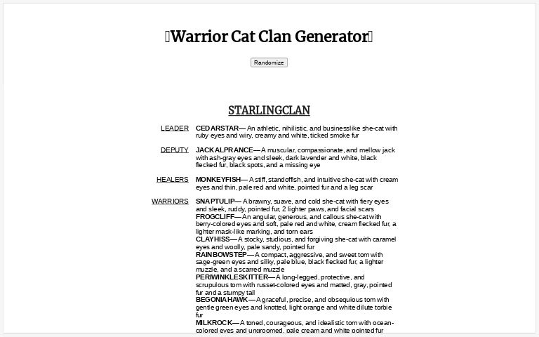🌸Warrior Cat Clan Generator🌸