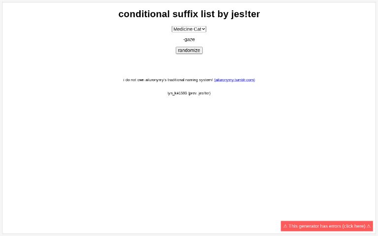 conditional suffix list by jes!ter ― Perchance Generator
