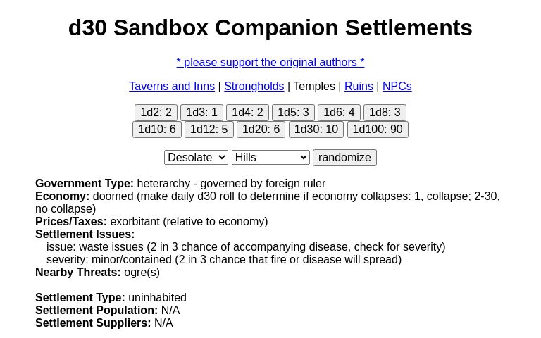 d30 Sandbox Companion Settlements ― Perchance Generator