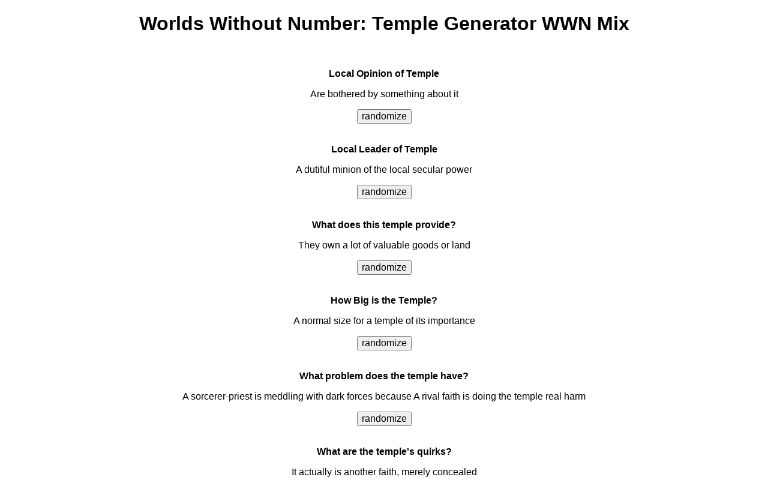 Worlds Without Number: Temple Generator WWN Mix