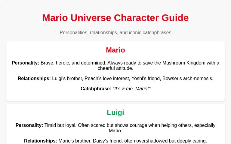 Mario Universe Character Guide ― Perchance Generator