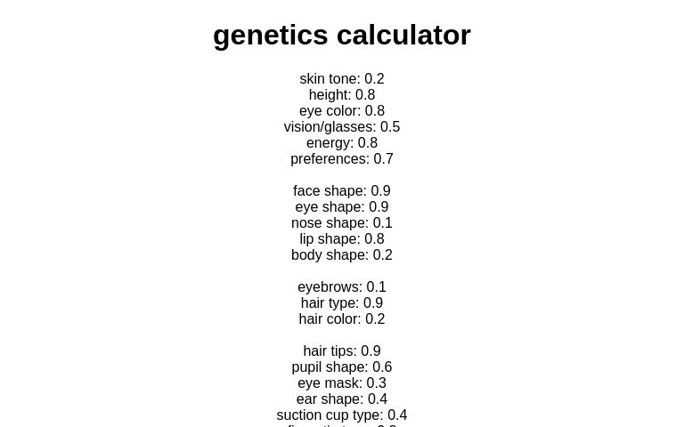 genetics calculator ― Perchance Generator