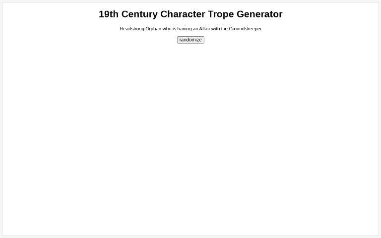 19th Century Character Trope Generator