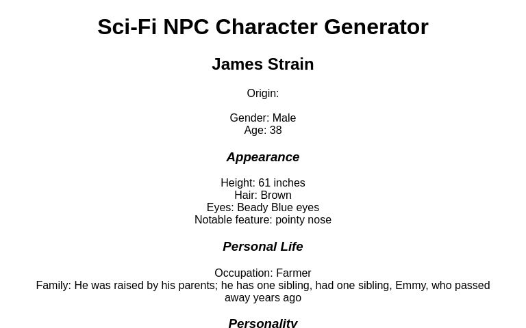 Sci-Fi NPC Character Generator