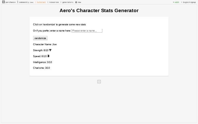 Aero's Character Stats Generator
