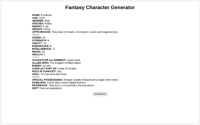 Fantasy Character Generator