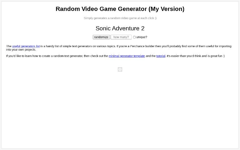 Random Video Game Generator (My Version)