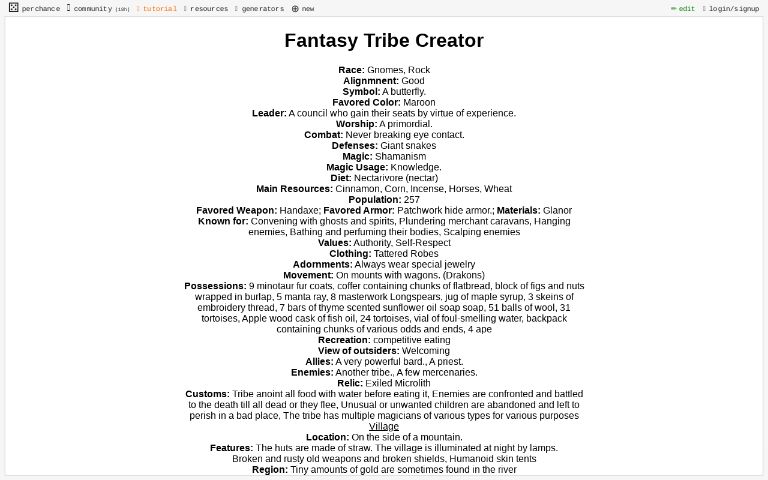 Fantasy Tribe Creator ― Perchance Generator