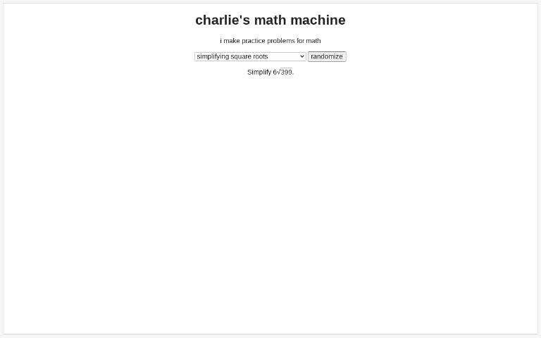 charlie's math machine ― Perchance Generator