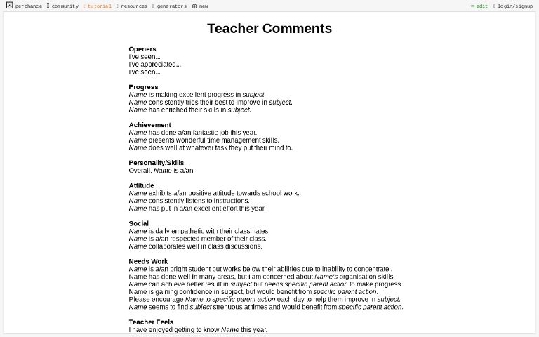 Teacher Comments ― Perchance Generator
