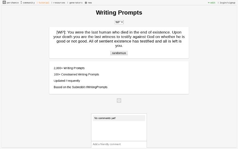 Writing Prompts ― Perchance Generator