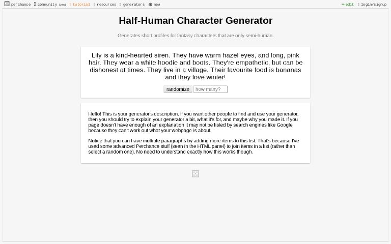 Half-Human Character Generator