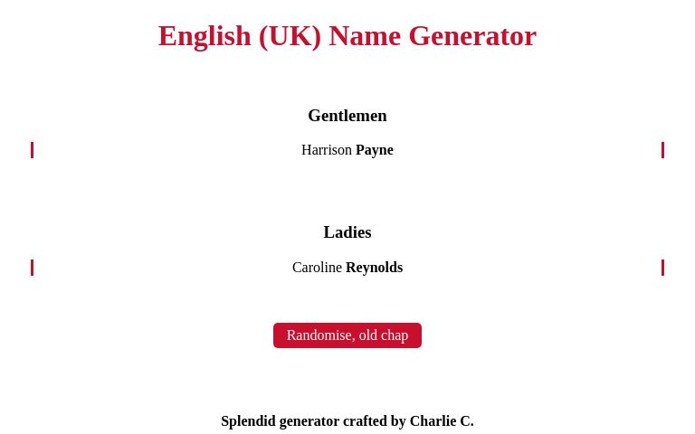 English (UK) Name Generator