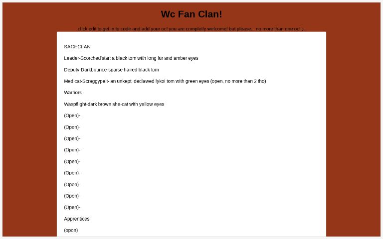 Wc Fan Clan! ― Perchance Generator