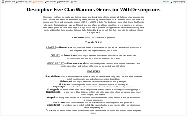 Descriptive Five-Clan Warriors Generator With Descriptions