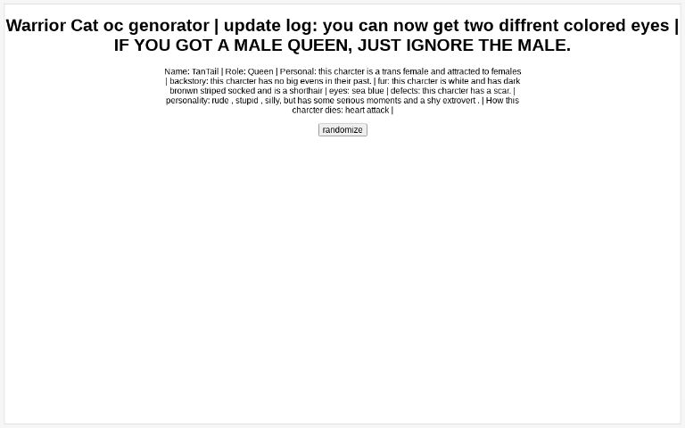 Warrior Cat oc genorator | update log: you can now get two diffrent colored eyes | IF YOU GOT A ...