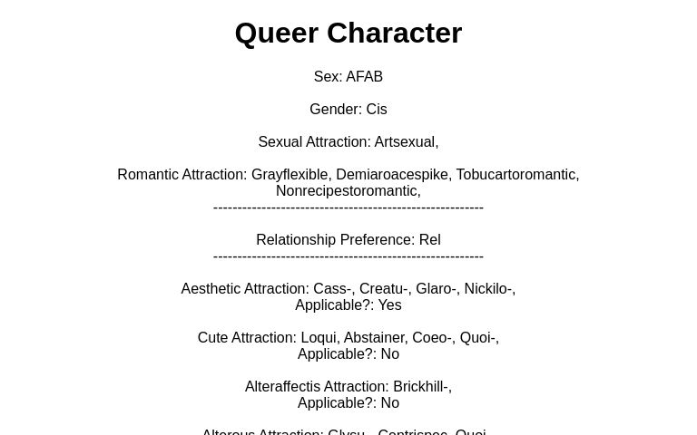 Queer Character ― Perchance Generator