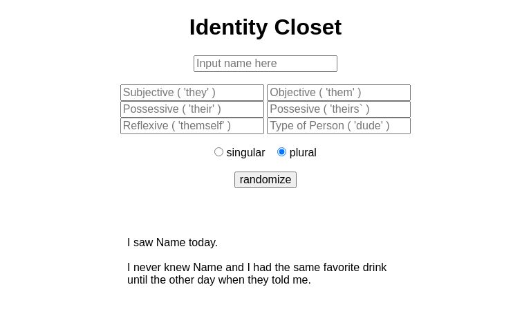 Identity Closet ― Perchance Generator