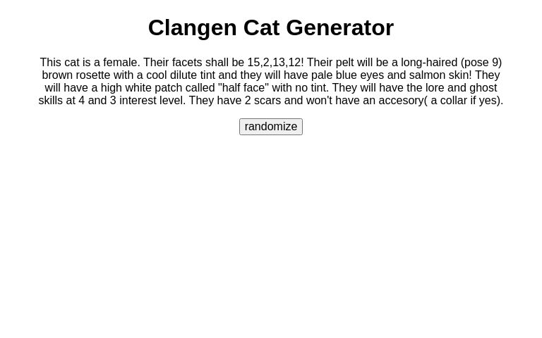 Clangen Cat Generator