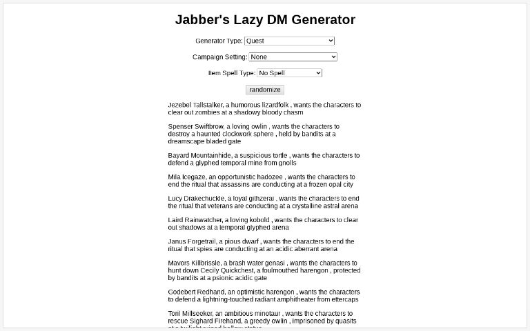 Jabber's Lazy DM Generator
