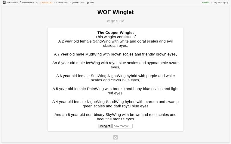 WOF Winglet ― Perchance Generator