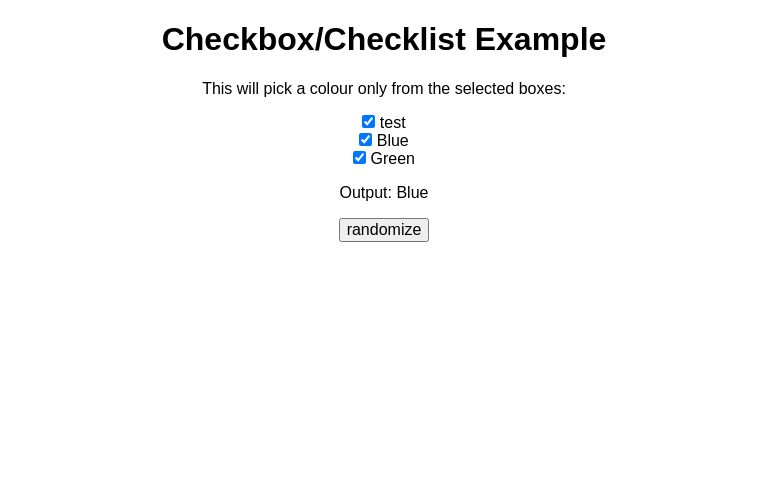 Checkbox/Checklist Example ― Perchance Generator