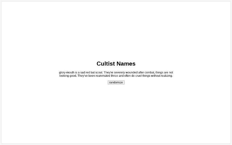 Cultist Names ― Perchance Generator